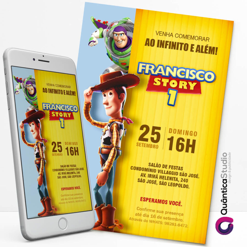 Convite Virtual Toy Story para Whatsapp ou para Imprimir - Quântica Studio